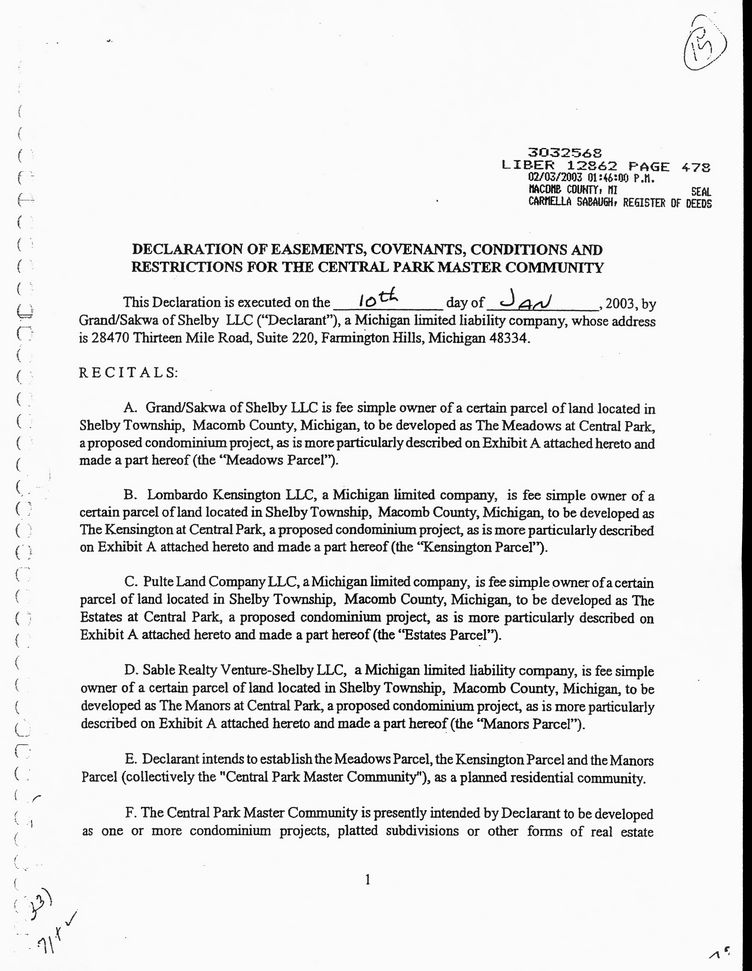 Declaration - Central Park Master Association